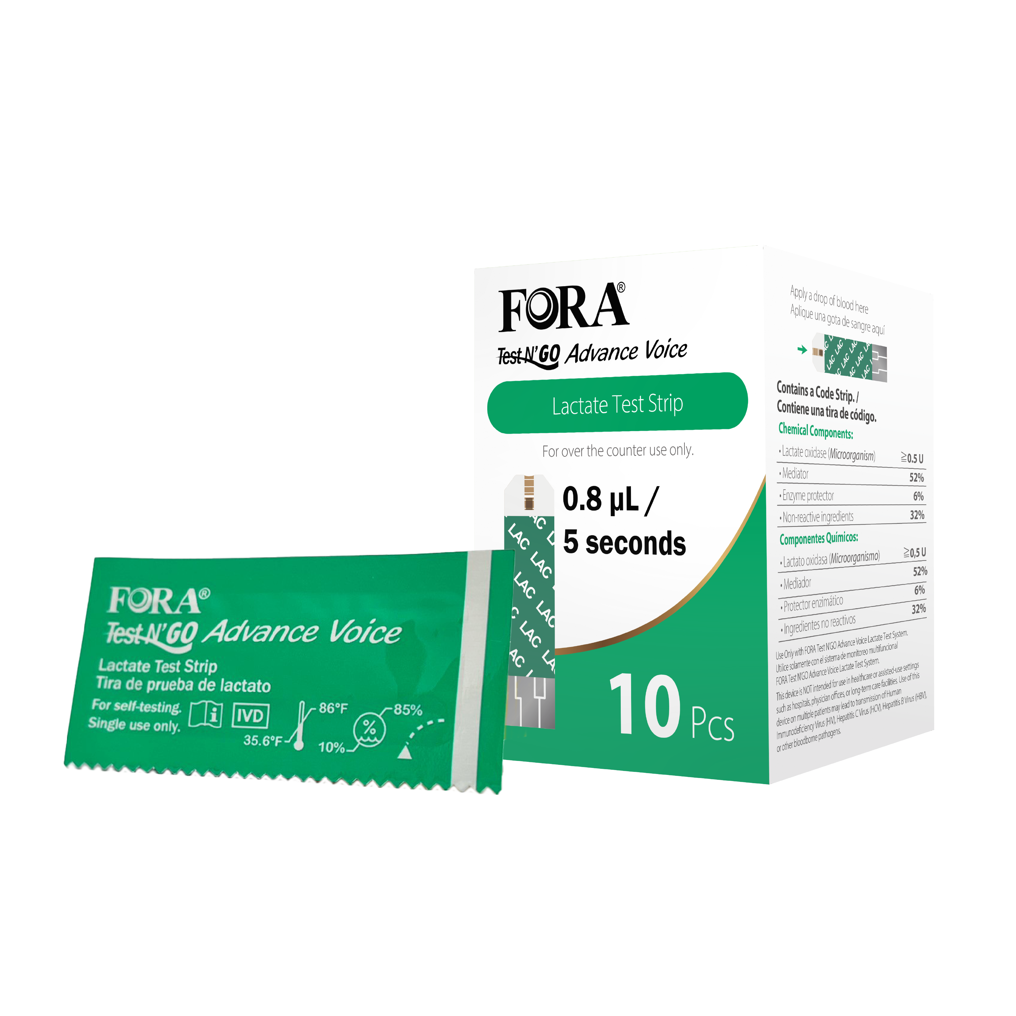 FORA Test N'Go Advance Voice Blood Lactate Test Strips (10pcs/box ...