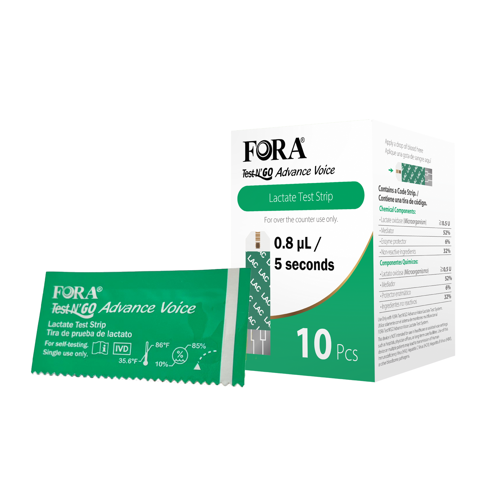 FORA Test N'Go Advance Voice Blood Lactate Test Strips (10pcs/box ...