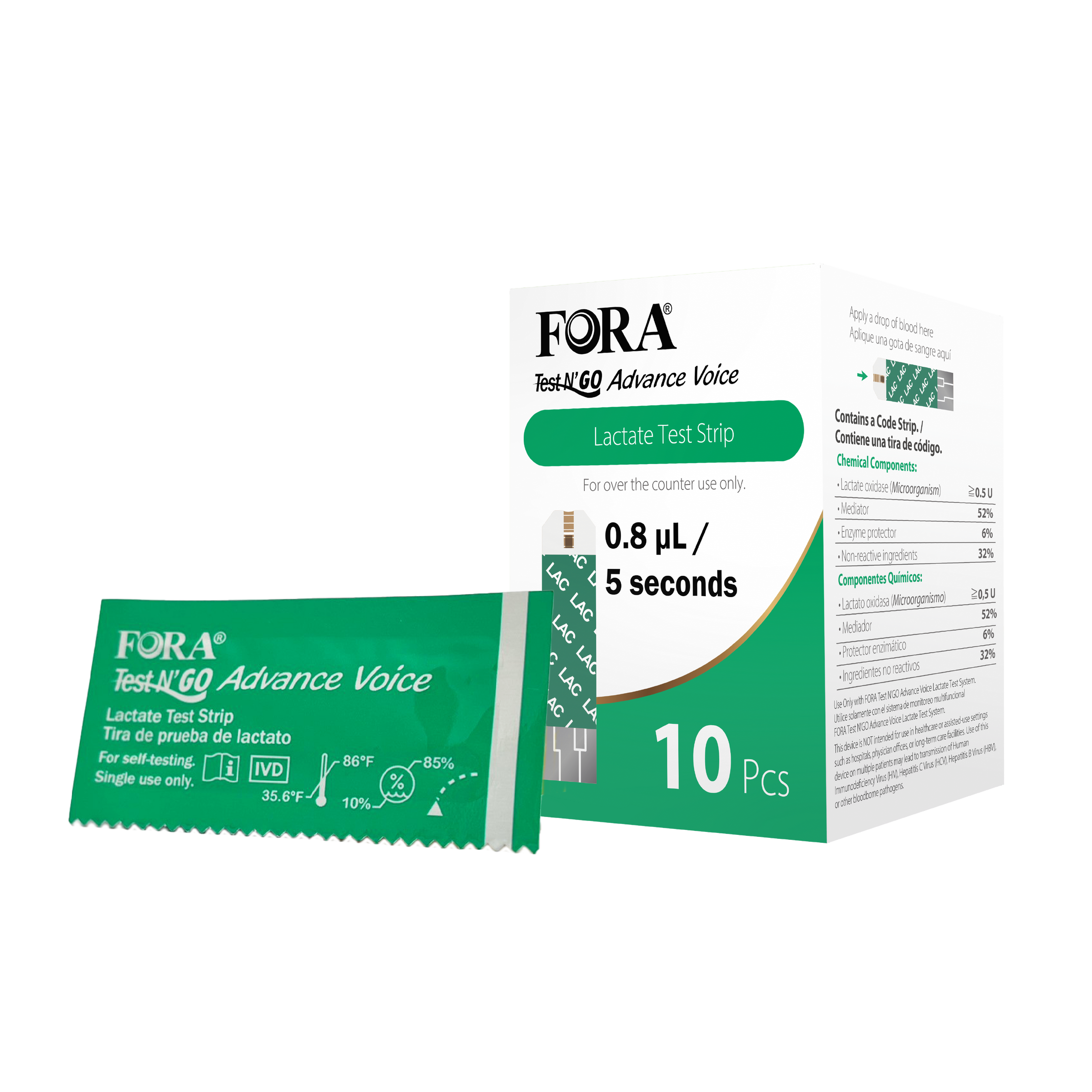 FORA Test N'Go Advance Voice Blood Lactate Test Strips (10pcs/box ...