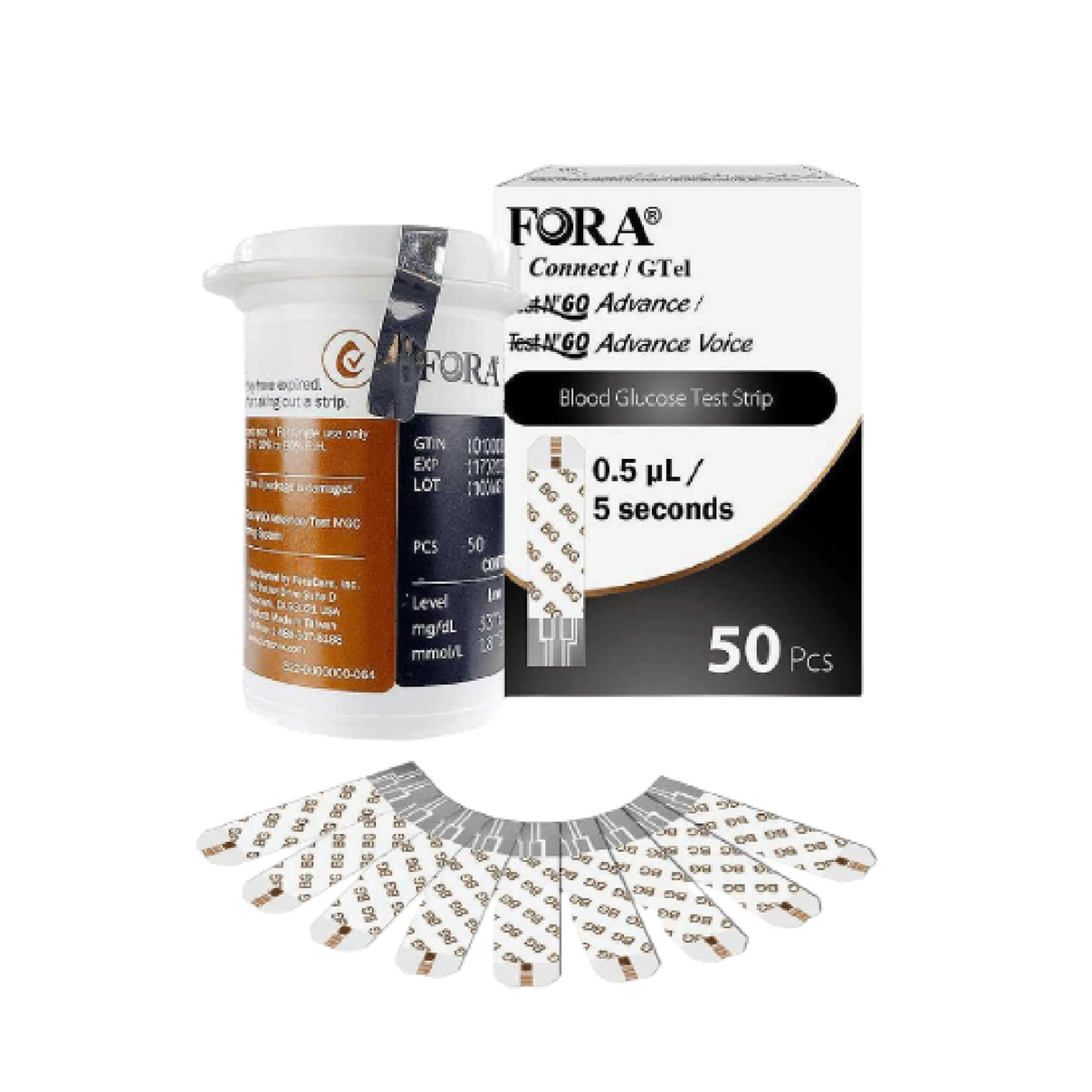 FORA Glucose Test Strips (50ct) - For Test N'Go Advance Series Meters
